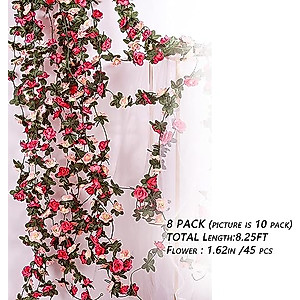 Miracliy 2 Pack 16.4 FT Artificial Flower Hanging Flower Wall Fake Vines Rose Ivy Home Wedding Party Garden Room Décor