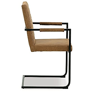 Signature Design by Ashley Strumford Modern Faux Leather Dining Upholstered Arm Chair, Set of 2, Light Brown & Black