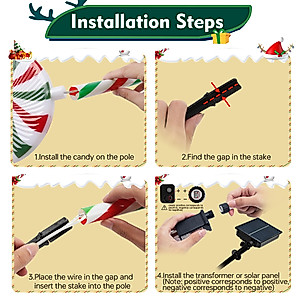 4 Pack 27.5" Lollipop Peppermint Christmas Pathway Lights Outdoor with Bow, Green Red White 80 LED Solar Candy Cane Lights 8 Modes Waterproof, Walkway Markers for Xmas Outsides Garden Yard Decoration