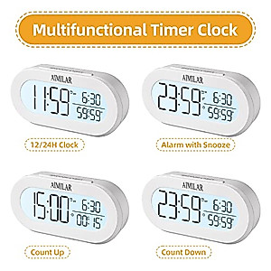 AIMILAR Digital Alarm Clock with Timer Digital Count Up Down Timer Kids Alarm Clocks with Snooze for Desk or Bedroom Students Home Office