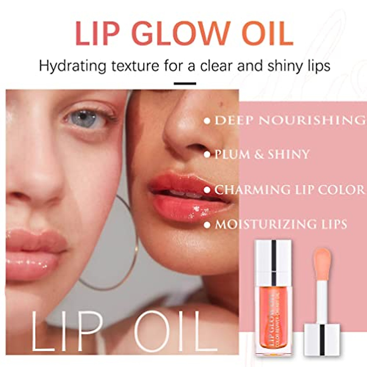 Plumping Lip Oil, Hydrating Lip Gloss Tinted Lip Balm Lip Care Transparent Toot Lip Oil, Big Brush Head Glossy Shine Lip Glow Oil Primer Lip Tint, Gift for Her (001# Pink)
