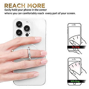 Clear Ring Holder Finger Stand Set of 2, Mavis's Diary Cute Bling Cell Phone Grip 360°Rotation Universal Luxury Crystal Metal Kickstand (Round & Star & Cat)