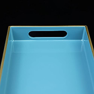 Leemxiiny Light Blue Vanity Tray with Handles, Decorative Tray Desktop Storage Organizer for Bathroom, Living Room, 5.9"*13.7"