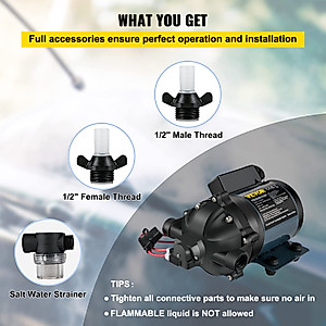 VEVOR Washdown Pump, 12V DC, 7 GPM 60 PSI, Max. 10 FT Lift Self Priming Water Pump, w/EPDM Valve, Universal Salt Water Strainer & Female/Male Thread, for RV, Marine Deck, Yacht