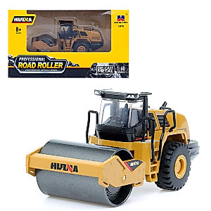 Gemini&Genius Rigid Road Roller Heavy Duty Steamroller Construction Site Vehicle Toys 1:60 Scale Diecast Site Grader Collectible Alloy Model Engineering Toys for Kids and Decoration for House