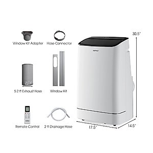 COSTWAY 15000 BTU Portable Air Conditioner, with Heat, Auto Swing 4-in-1 AC Unit for Rooms up to 800 Sq.Ft, with Built-in Dehumidifier, 24H Timer, Remote Control/APP Control & Window Kit