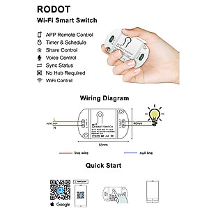 16A Basic Wireless Smart Switch，Wi-Fi Light Switch Compatible with Alexa & Google Home & SmartThings,FCC Certified,No Hub Required Support DIY Module (2-Pack)