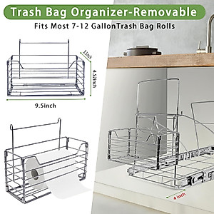 Cabinet Trash Can Pull Out Kit with Removable Front Basket for Garbage Bag Storage, Under Sink Trash Can Slide for 7-11 Gallon/28-44 Qt Garbage Cans Kitchen Trash Can (Not Include Trash Can)