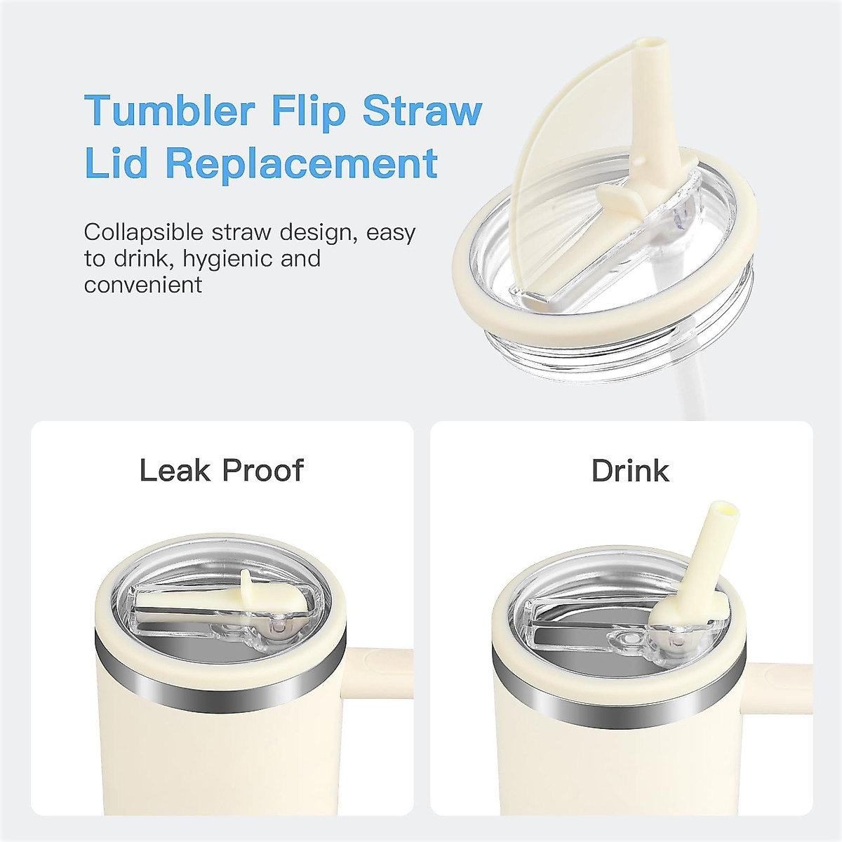 2 Pcs Tumbler Flip Straw Lid Replacement fit for 40 oz Stanley Quencher Cup, Leak-Proof Covers Perfect Fit for Stanley Travel Tumbler