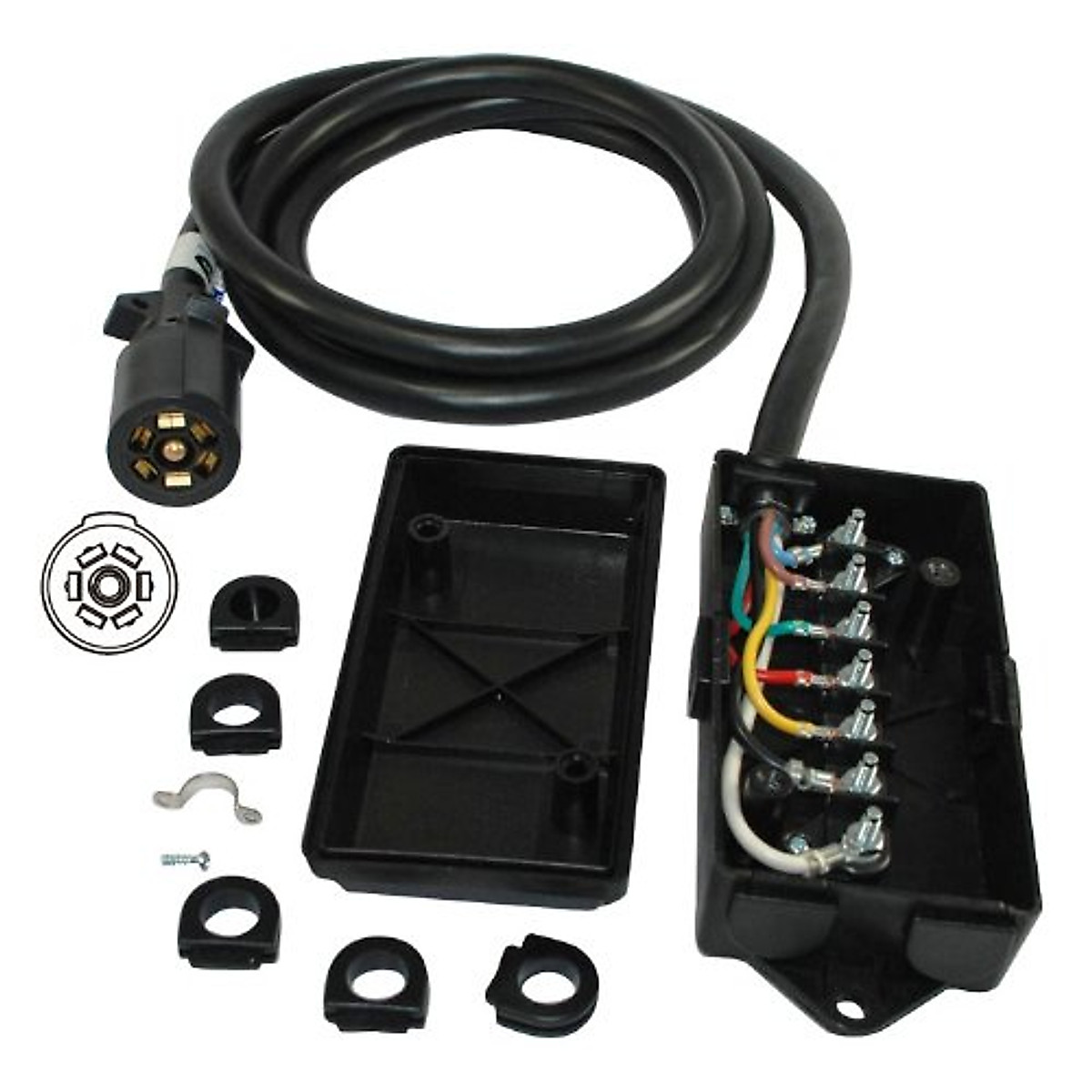 Conntek 7 Way Plug Inline Trailer Cord with 7 Gang Junction Box, 6-Feet