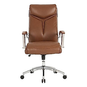 Realspace® Modern Comfort Verismo Bonded Leather High-Back Executive Chair, Brown/Chrome, BIFMA Certified