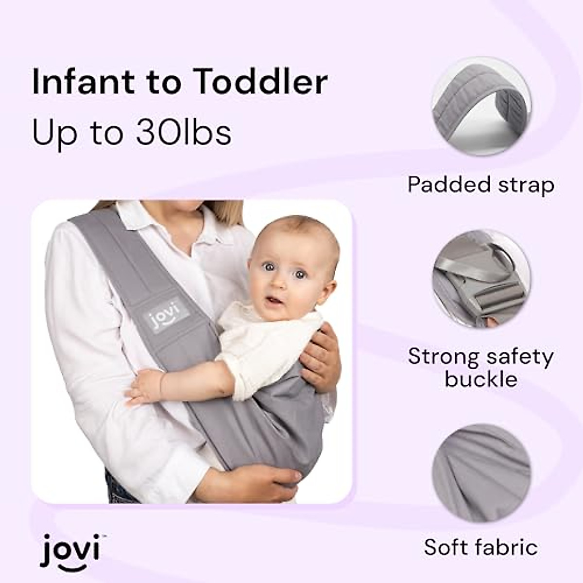 Jovi Baby Sling for Mom and Dad, Baby Shoulder Sling Carrier Newborn to Toddler, Mesh Baby Carrier Sling for Water, Baby Wraps Carrier Sling Hands Free, Baby Carrying Sling for Breastfeeding - Grey