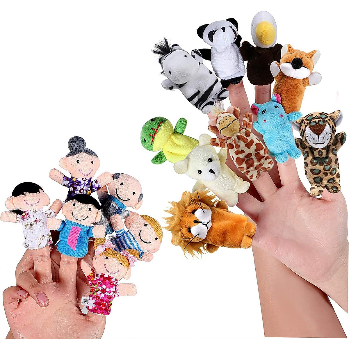 Tacobear 38Pcs Finger Puppets Bulk Set Soft Velvet Cartoon Finger Puppets for Toddlers 1-3, 32 Animals and 6 People Family Members Easter Basket Stuffers Gifts Toys Cute Finger Puppets for Kids Baby