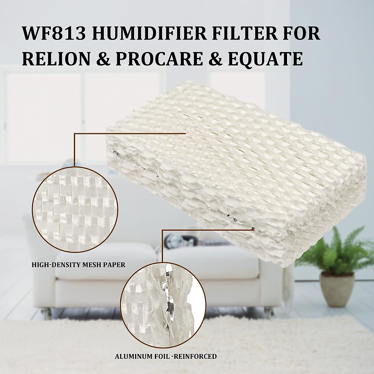 4 Pack Wf813 Eqwf813 Humidifier Filters Compatible with Equate Eqwf813 Eq-2119-Ul, Relion RCM-832 RCM-832N, ProCare PCCM-832N Cool Mist Humidifier Replacement Filter