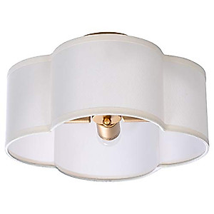 VILUXY Semi-Flush Mount Ceiling Light Fixture Cream White Fabric Drum Shade Antique Brass Brush Paint Finish for Bedroom, Dining Room, Corridor, Living Room 13.77" 4-Light