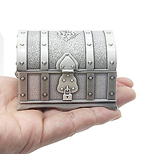 AVESON Rectangle Vintage Metal Treasure Chest Trinket Jewelry Box Gift Box Ring Case for Girls Ladies Women, Small, Tin Color