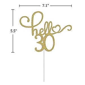 Hello 30 Cake Topper - 30th Birthday/Wedding Party Decoration/30th Birthday Cake Topper (Gold Glitter)