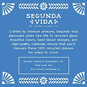 Segunda Vida Primavera Stemmed Margarita Glasses - Blue Rim Margarita Glass Set Made in Mexico - 100% Recycled Glass 10oz Set of 2