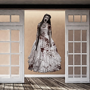 Naozinebi Halloween Wall Decorations Stickers Large Scary Female Ghost Bride Wall Decals Haunted House Decoration Halloween Clings for Halloween Home Window Door Indoor Decorations