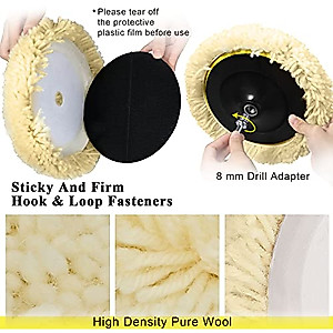 6 Pieces Wool Buffing Pads Polishing Pads Cutting Pads Hook Loop Polishing Pad for Compound, Cutting and Polishing Car Polishing Pad Backing Plate (8 Inch)