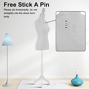 BLKMTY Female Mannequin Torso Dress Form Sewing Mannequin Manikin Body Height Adjustable Clothing Dress Model w/ Tripod Base Stand for Sewing Dressmakers Dress Jewelry Display 49-63 Inch, White