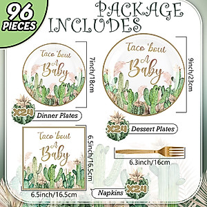 Sunnyray 96 Pieces Taco Baby Shower Plates and Napkins Taco Bout A Baby Baby Shower Party Supplies Dessert Plates Napkins Forks for 24 Guests