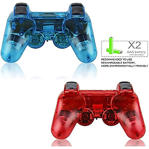 Rzzhgzq PS2 Wireless Controller 2.4G Play Station 2 Gamepad 2 Pack Dual Vibration Compatible with Sony Play -station 2 Console (ClearBlue +ClearRed)