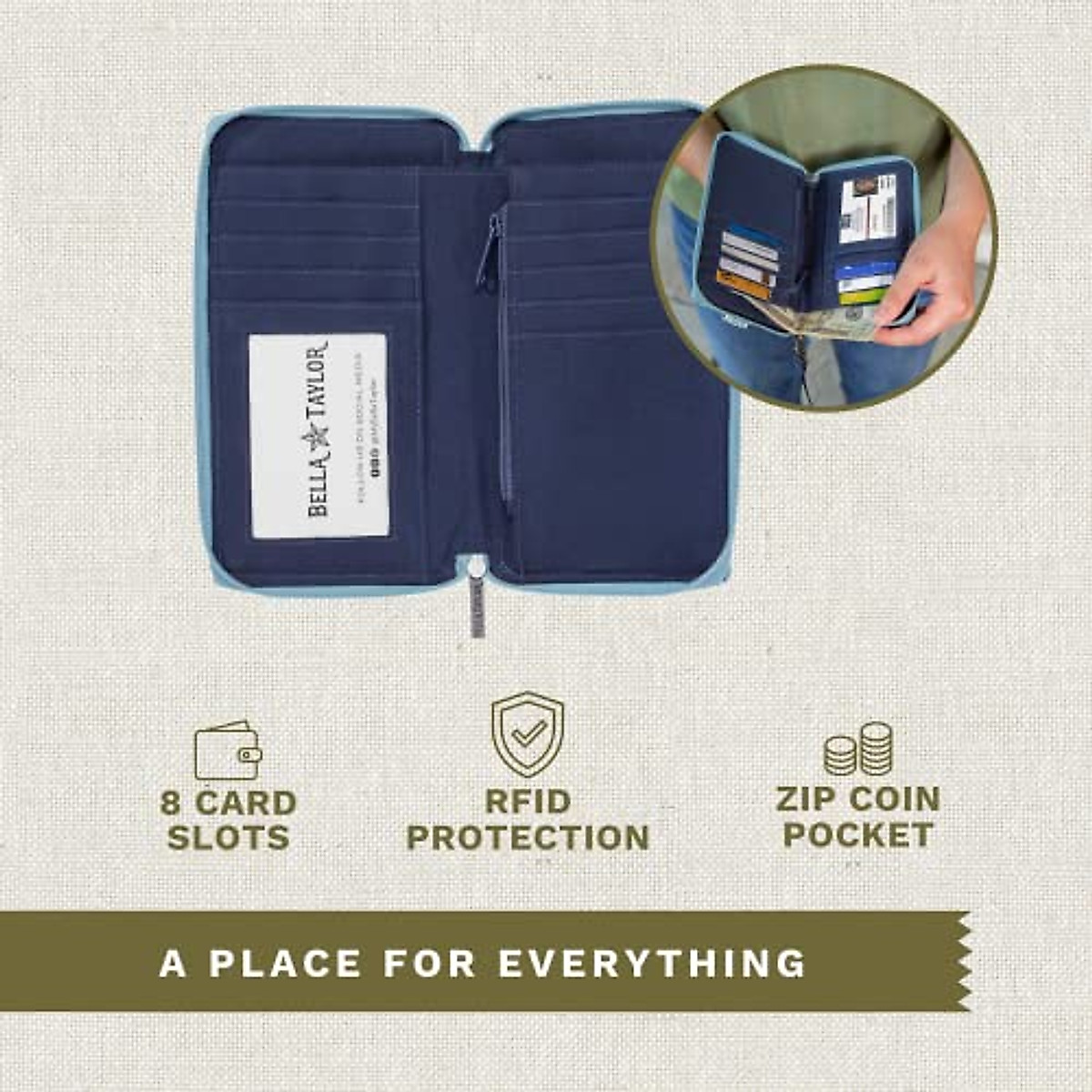 Bella Taylor Cell Phone Wristlet Wallet for Women with Smartphone Pocket and RFID Protection, Delicate Floral Blue