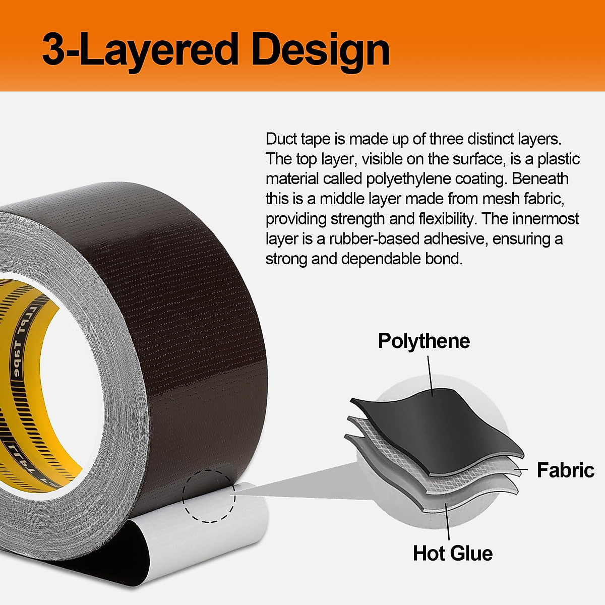 LLPT Duct Tape Premium Grade 2.36 Inches x 108 Feet x 11 Mil Easy Tear Residue Free Strong Adhesive Color Dark Brown (DT254)