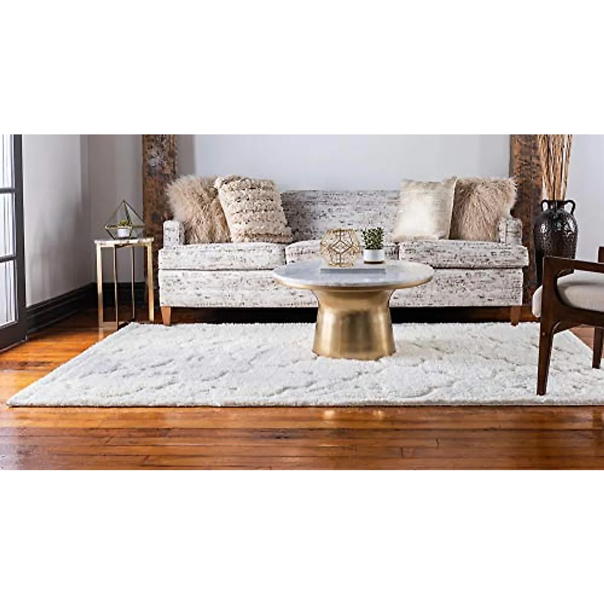 Rugs.com Lattice Shag Collection Rug – 8' x 10' Ivory Shag Rug Perfect for Living Rooms, Large Dining Rooms, Open Floorplans