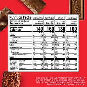 Butterfinger, CRUNCH, Baby Ruth and 100 Grand, Bulk 135 Pack, Assorted Minis Chocolate Candy Bars, 55.3 oz