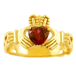 Claddagh Rings 14k Yellow Gold Celtic Knot Band with Red CZ Heart (7)