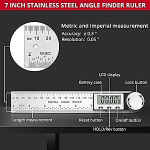 2-in-1 Angle Finder Protractor with Miter Calculator, XUNTOP 0~230° 400mm Digital Torpedo Level Angle Finder Gauge Meter IP54 Protected Electronic Bubble Inclinometer