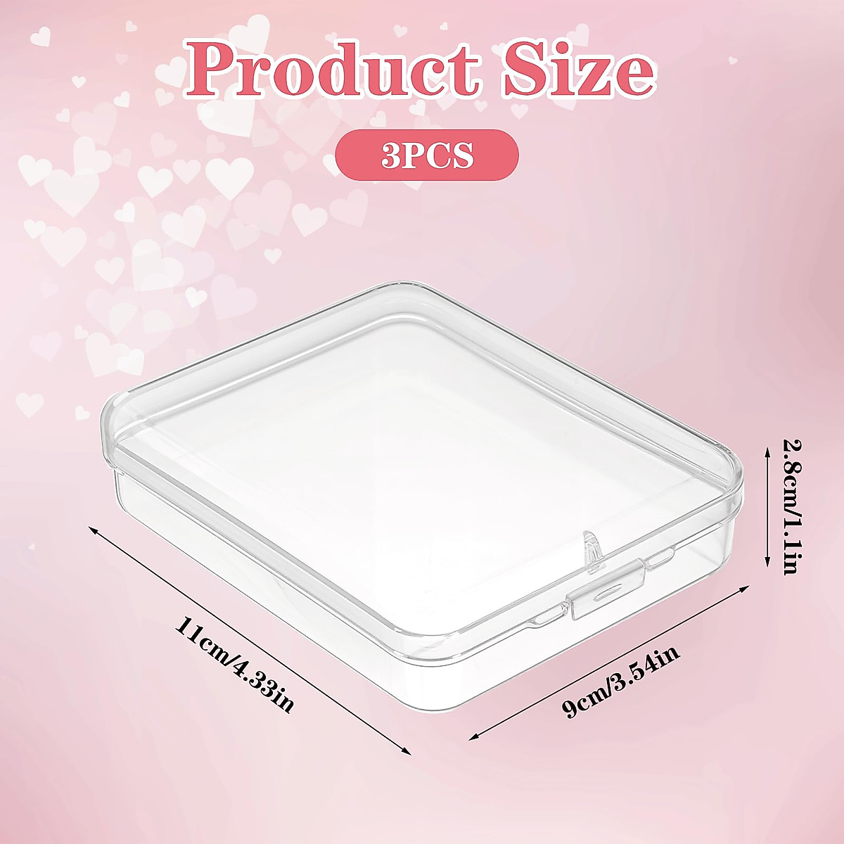 Gjinxi 3PCs Mini Plastic Storage Containers Box, Clear Organizer Storage Case for Small Items, Rectangle Travel Storage Bins for Beads, Game Pieces, Business Cards, Crafts Accessories (110×90×28 mm)