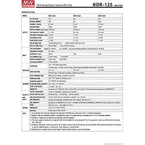 MEAN WELL NDR-120-12 DIN Rail Power Supply 120W 12V 10A Constant Current Low No-Load Loss Overheat Protection