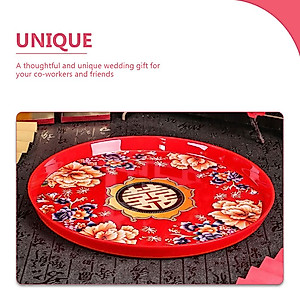 Cabilock Serving Platter Chinese Food Tray Red Wedding Serving Tray Fruit Plate Fruit Tray Snack Storage Holder for Home Kitchen and Wedding Snack Tray Round 13X2. 9inch Chinese Candy Boxes
