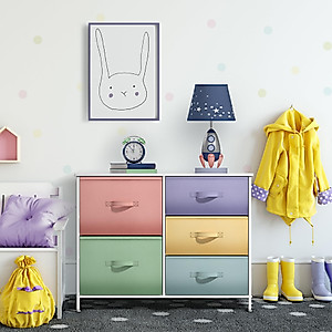 Sorbus Kids Dresser with 5 Drawers - Storage Chest Organizer Unit with Steel Frame, Wood Top & Handles, Tie-dye Fabric Bins for Clothes - Wide Furniture for Bedroom Hallway Kids Room Nursery & Closet
