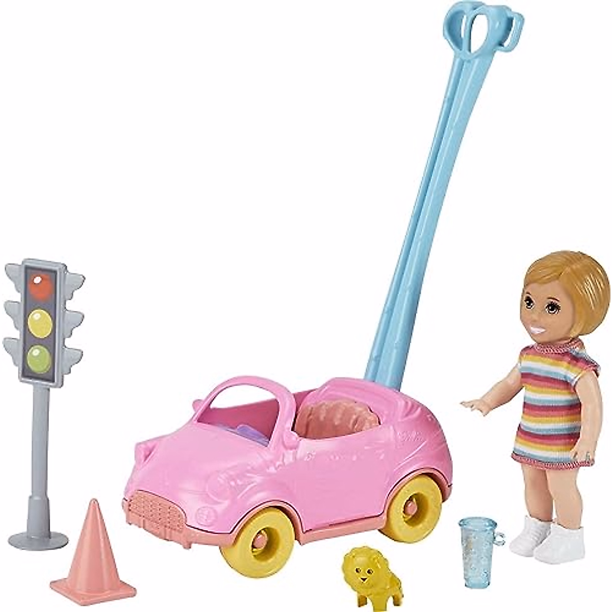 Barbie Skipper Babysitters Inc. Accessories Set with Small Toddler Doll & Toy Car, Plus Traffic Light, Cone, Cup & Lion Toy, Gift for 3 to 7 Year Olds , White