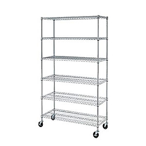6 Tier Wire Shelving Unit Rack NSF Heavy Duty Height Adjustable Storage Shelf Metal Shelving with Wheels/Feet Levelers for Garage Rack Kitchen Rack Office Rack Commercial Shelving Chrome - 18"x48"x82"