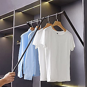 mellifuous Pull Down Closet Rod Adjustable Extender Closet Hanging Rod, 30 lbs Load Capacity Closet Bar for Hanging Clothes, Wardrobe Lift Saving Space Aluminium Rod Automatic Rebound (26''-35'')