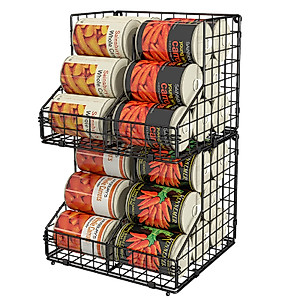 Stackable Can Rack Organizer, Strong Stable Adjustable Can Dispensers, Up to storage 28 cans, Beverage Soda Can Storage Organizer Basket with Removable Dividers,Black