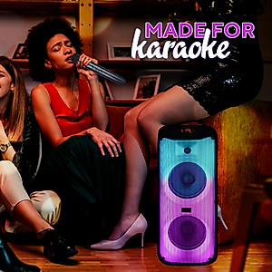 High Power Bass Portable Wireless Bluetooth Studio Dj Party Concert Speaker's - Colorful Liquid Motion Light Changing Rechargeable Waterproof Outdoor Loud Speaker (Ultra Dual 8'' Speaker w (1) Mic)