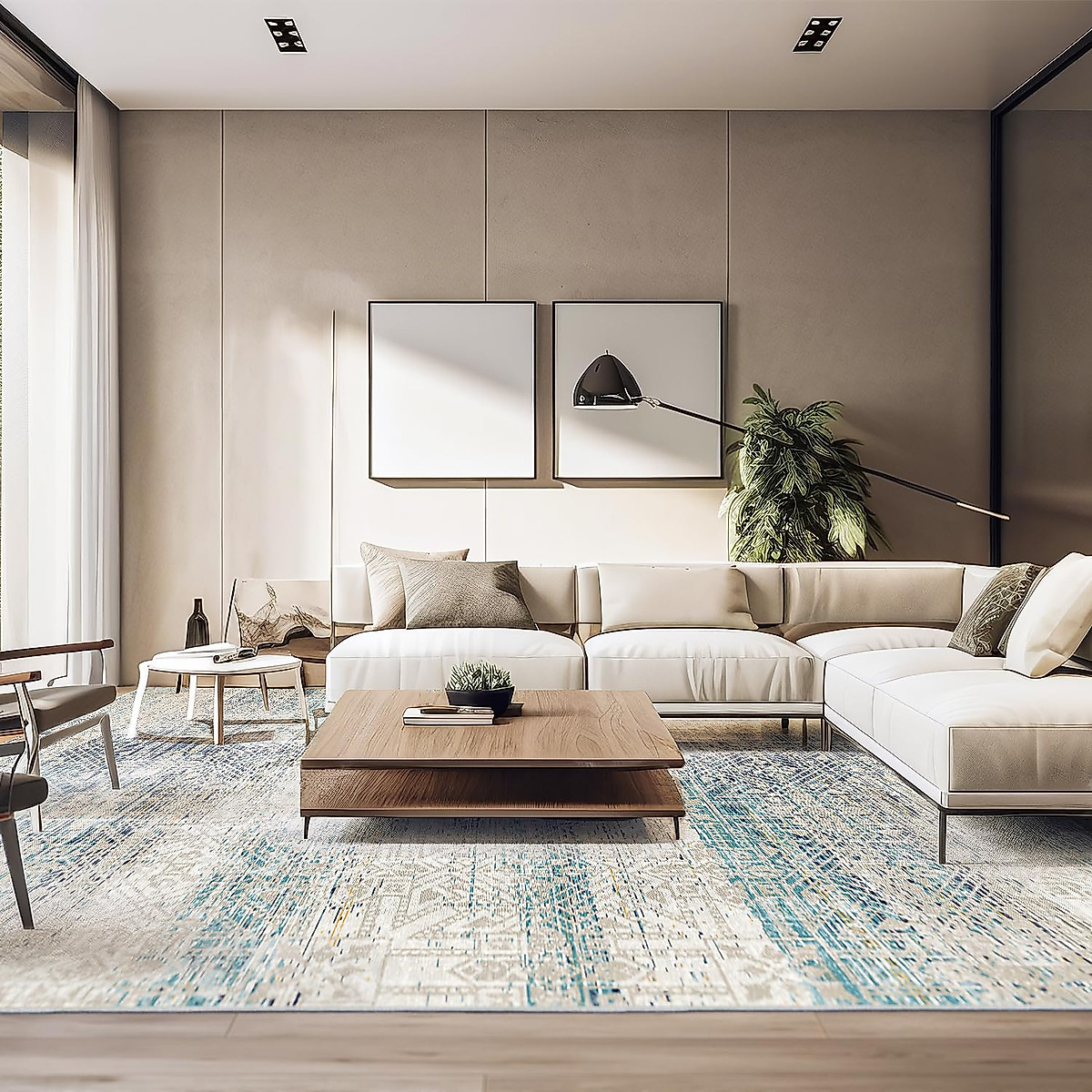 Area Rugs for Living Room, Vintage Washable Rug with Non-Slip Low-Pile Traditional Rugs Foldable Accent Distressed Rug Indoor Rug for Bedroom Dining Room Dorm Home Office (Beige Green Blue, 5' x 7')