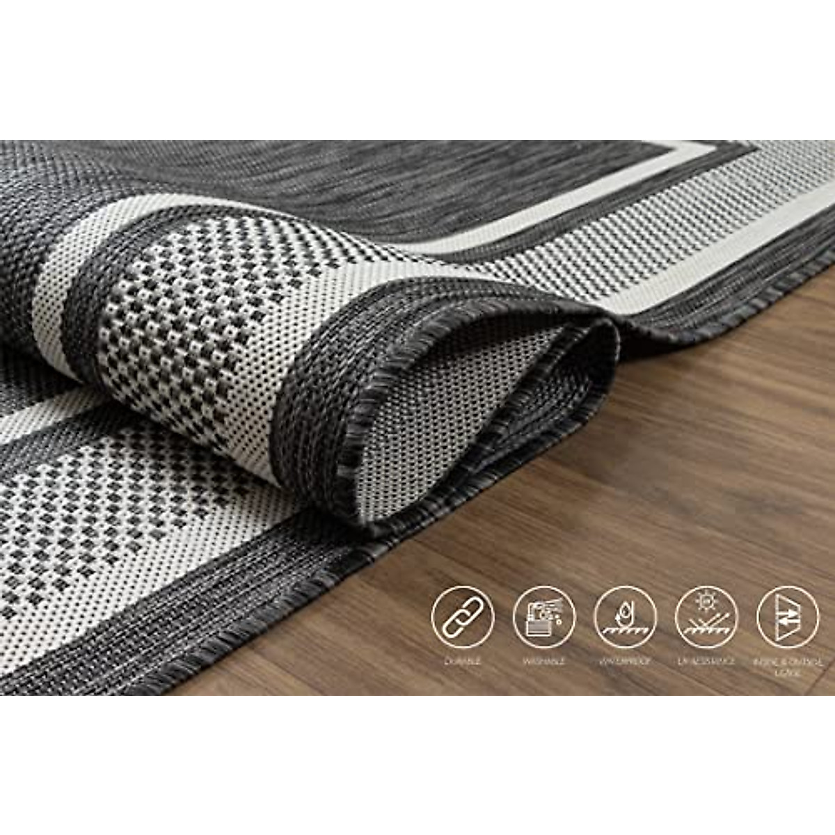 Adiva Rugs Outdoor Indoor Area Rug, Weather Resistant, Easy to Clean, Stain Resistant Floor Mat for Dining Room, Backyard, Deck, Patio (Pebble Weiss, 5'3" x 7')