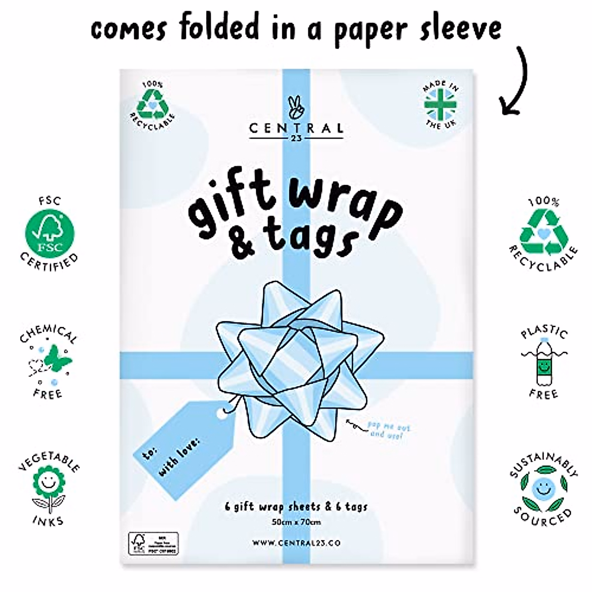 CENTRAL 23 Boys Birthday Wrapping Paper - 6 Sheets of Gift Wrap - Car Rocket Airplane Tractor Gifts - For Birthday Baby Shower - Recyclable