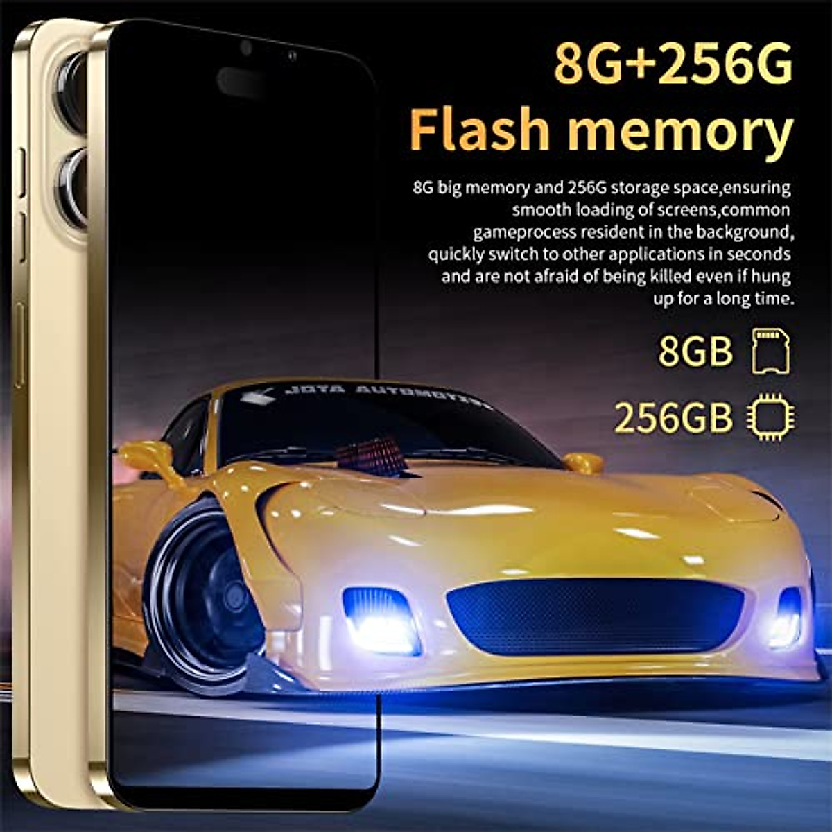 I14 ProMax Cell Phone,6.1in Unlocked Android11 Smartphone,4GB RAM 64GB ROM,16MP Camera,Ten Cores Processor,Face Recognition,WiFi,BT,FM,GPS,7000mAh,Golden