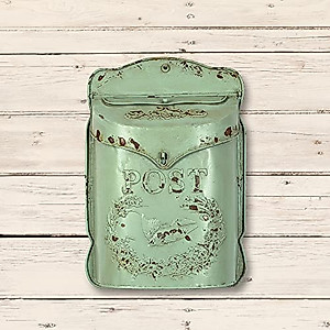 Creative Co-op DA3571 Embossed Tin Letter Box, 10" x 15.5", Aqua
