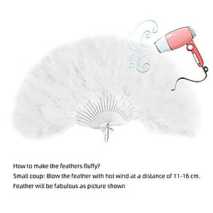 AWAYTR Vintage Marabou Feather Fan - Hand Held Folding Fan Accessories for Halloween Party (White)