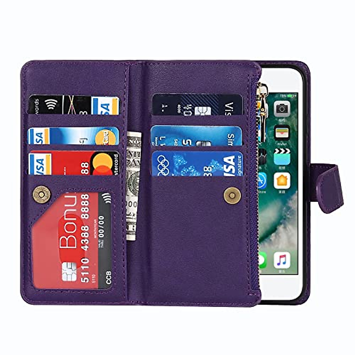 Jaorty iPhone SE 2022/SE 2020/iPhone 8/iPhone 7 Phone Case Wallet for Women Men with Card Holder,iPhone SE 2022 Crossbody Case with Strap Shoulder Lanyard,Zipper Pocket PU Leather Cases,4.7" Purple