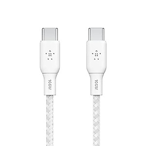 Belkin USB Type C to C Cable, 100W Power Delivery USB-IF Certified 2.0 Cable with Double Braided Nylon Exterior for iPad Pro, MacBook, Galaxy and More, 2M Cable Length, White